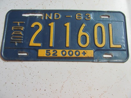 1963 INDIANA LICENSE PLATE FREE SHIPPING TRACTOR 21160L | eBay