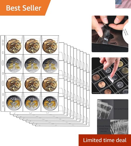 Durable 12-Pocket Coin Holder Sleeves - Fits 3-Ring Binders for Easy ...