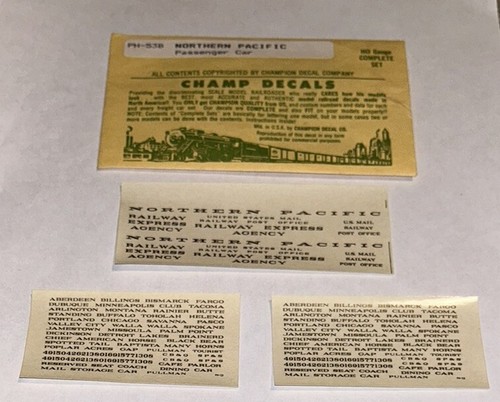 CHAMP HO DECAL-NORTHERN PACIFIC/NP HVYWT PASSENGER CAR-BRONZE GOLD LETT ...