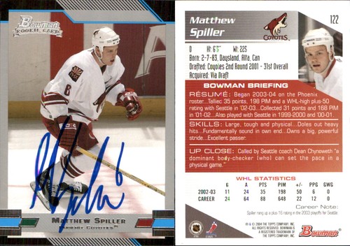 Matthew Spiller Signed 2003-04 Bowman DP&P #122 Auto AU Coyotes | eBay