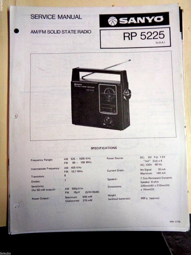 SANYO Vintage Original AM/FM Solid State Radio RP 5225 Service Manual ...