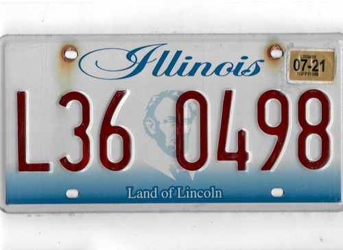 ILLINOIS passenger 2021 license plate "L36 0498" | eBay