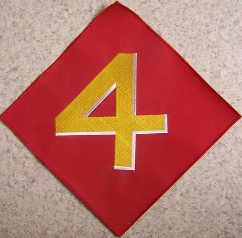 Embroidered Military Patch Extra Large USMC 4th Division NEW 12 1/2" x ...