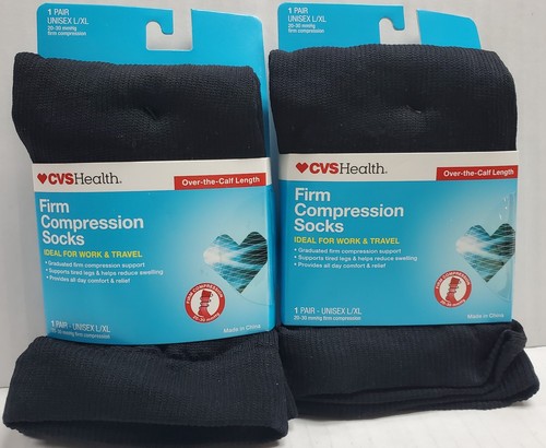 2PK CVS Black Firm Compression Over the Calf Length Unisex Socks Size L ...