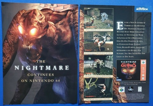 1998 VINTAGE 2 PAGE PRINT AD - NINTENDO 64 N64..NIGHTMARE CREATURES..AD ...