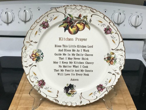 VINTAGE KITCHEN PRAYER PLATE HAND DECORATED PORCELAIN PLATE 12 1/2 ...