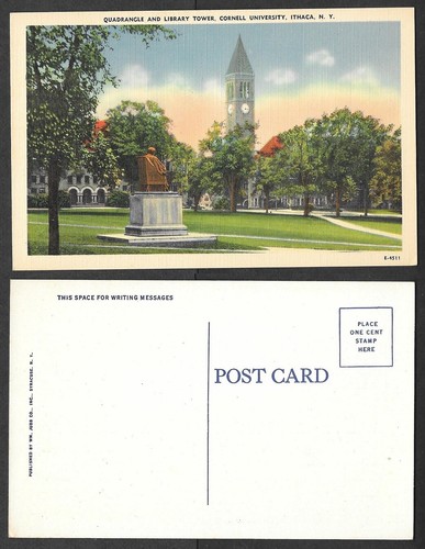 Old Postcard - Ithaca, New York - Cornell University - Quad and Library ...