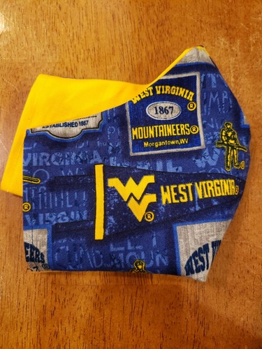 WV reversible Adult wvu mask w/ nose wire,elastic, & filter pocket 100 ...