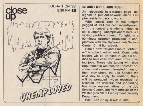 1983 KHQ TV AD ~ BOB BRILEY INLAND EMPIRE JOBFINDER SPOKANE JOB SERVICE ...