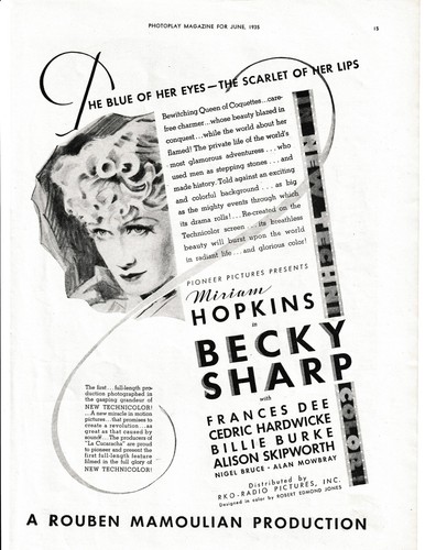 Becky Sharp Movie Mirium Hopkins First Film In Technicolor Print Ad ...