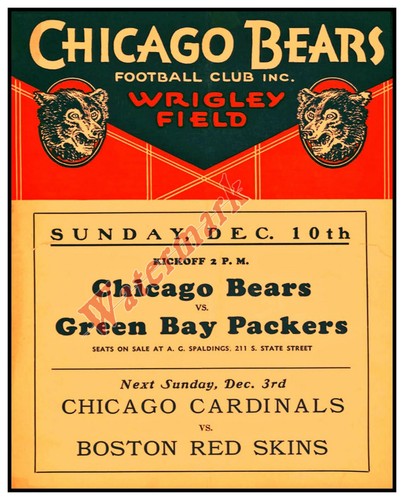 NFL 1930's Chicago Bears Game Program Cover REPRINT 8 X 10 Photo ...