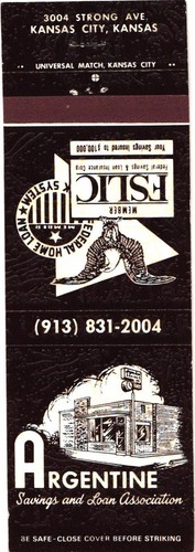 Argentine Savings And Loan Association, Member FSLIC, Vintage Matchbook ...