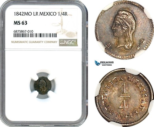 AJ269, Mexico, 1/4 Real 1842 MO LR, Mexico Mint, Silver, NGC MS63 | eBay