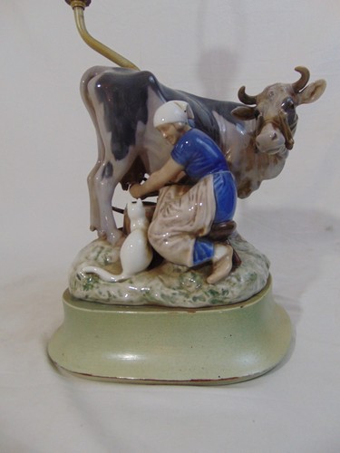 Bing Grondahl Porcelain Figurine Table Lamp 2017 Woman Milking Cow Axel ...