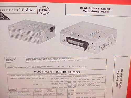1959 BLAUPUNKT AUTO CAR AM RADIO SERVICE MANUAL MODEL WOLFSBURG 9160 ...
