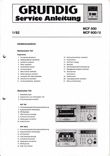 Manuale Di Servizio Per Grundig MCF 500, MCF 600 | eBay