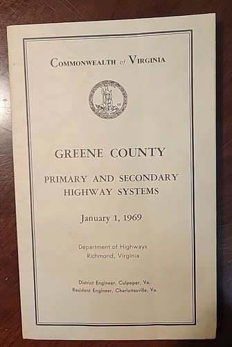 1969 GREENE COUNTY Virginia VA Highway Road Map Primary Secondary ...