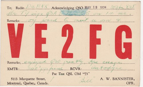 QSL Card MONTREAL QUEBEC CANADA 1934 Radio Card Radio VE2FG ( 80243 | eBay
