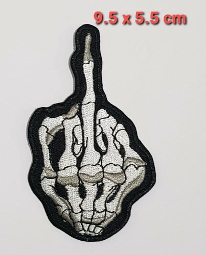 Skeleton Hand Middle Finger Embroidered Iron / Sew On Patch Swear ...