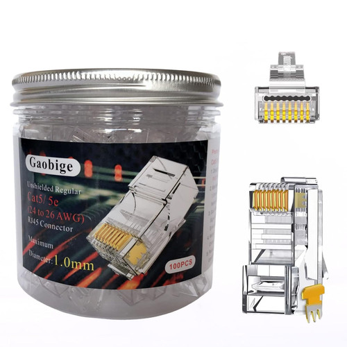 100-Pack Cat5 Cat5E RJ45 Connectors Ends for Solid Wire and Standard ...