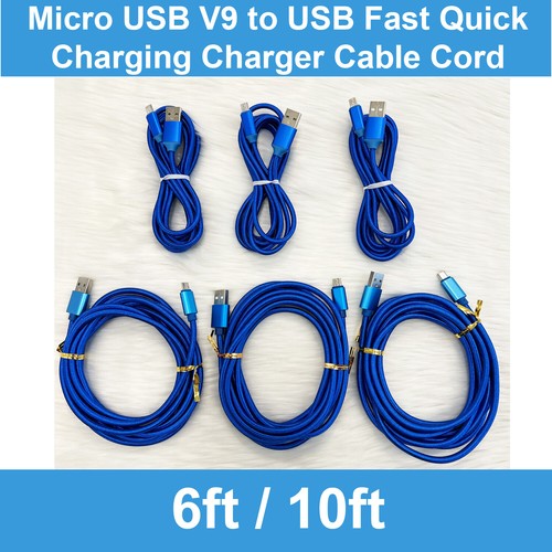 3 Pack 6ft 10ft Micro USB V9 to USB Fast Quick Charging Charger Cable ...