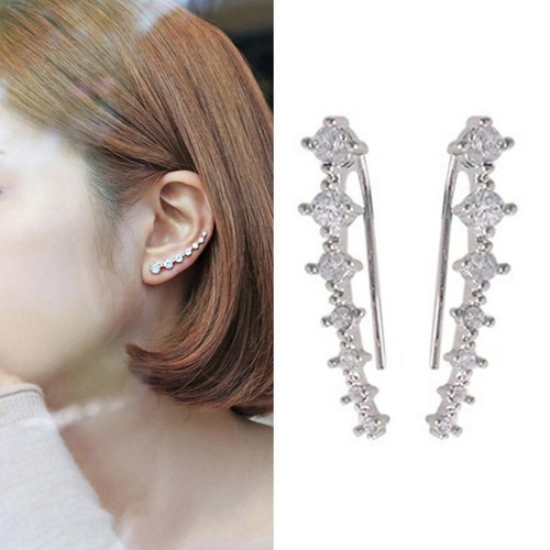 Women Elegant Crystal Shinny Ear Stud Earrings Seven-pointed Star ...