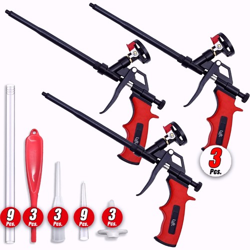 3 Pack Luft Professional Expanding Spray Foam Gun (3 Guns + 27 Tips and ...