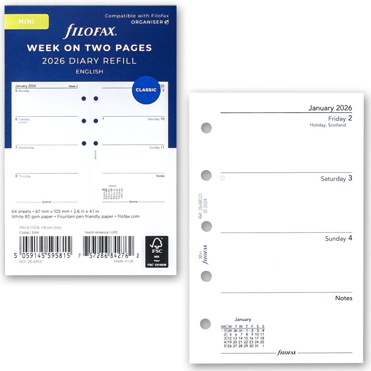 Filofax Personal Diary Refill 2026 Filofax Personal Week On One Page ...