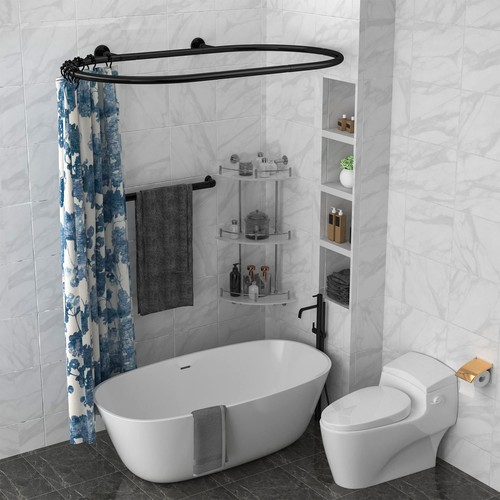 Aluminum Alloy Oval Shower Curtain Rod Hoop Square Shape Bathroom Rod ...