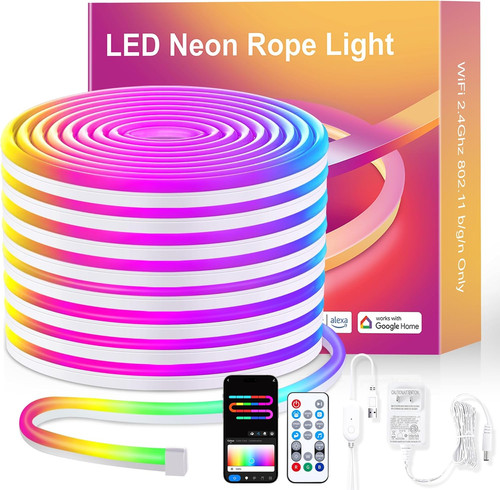 Neon Rope Lights, 16.4Ft Smart RGB+IC LED Strip Lights with App ...