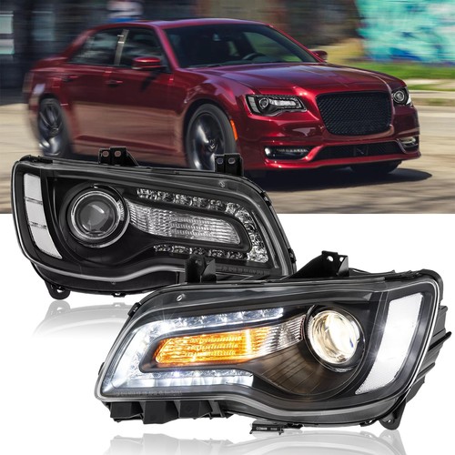 For 2011-2023 Chrysler 300 Headlights LED DRL Projector Black Headlamps ...
