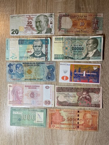 World Paper Money Mix of 10 Assorted Foreign Cash Banknotes Currency ...