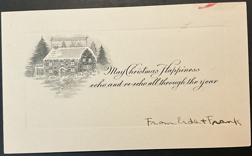 Vintage One Sided Christmas Card House Surrounded By Pine Trees ...