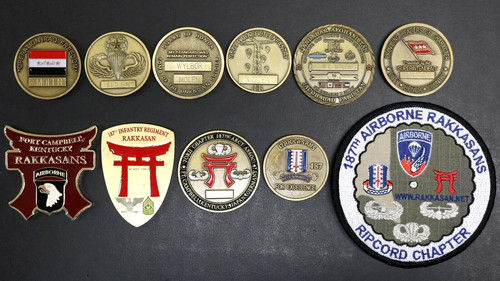 Lot of 1 Patch & 10 US Military Challenge Coins Rakkasans & Engraved ...
