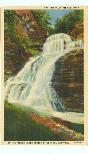 LUCIFER FALLS,NEW YORK-VIEW OF FALLS-LINEN-115 FEET HIGH-(NY-LMISC) | eBay