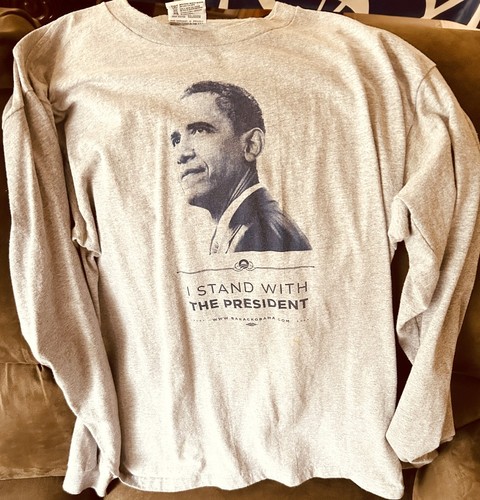 Barack Obama I Stand With the President 2012 gray men LARGE long sleeve ...