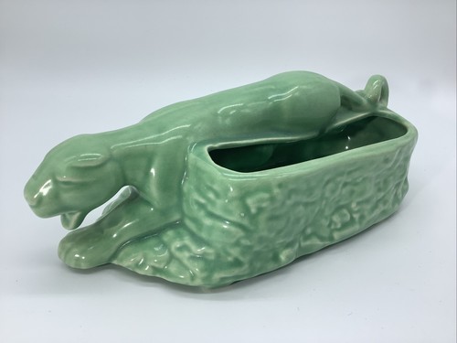 Vintage 9.5” Jade Green Panther Ceramic Figurine Planter Mid century ...