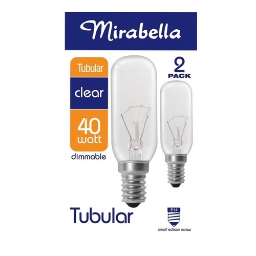 2 Pack Mirabella E14 40W Tubular Dimmable Clear Bulbs Tubular Shape ...