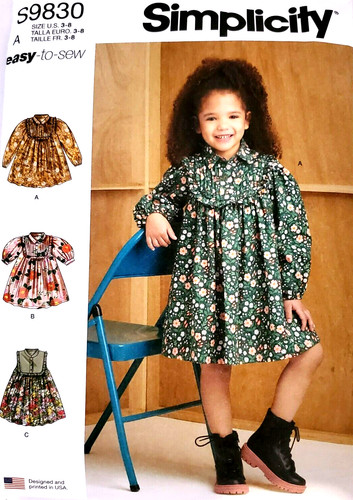 Simplicity 9830 Girls' Dress Sizes 3-8 Sewing Pattern *NEW* Easy-to-Sew ...