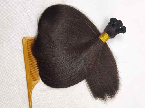 18" Hand-Tied Weft,100 grams,6 bundles, Human Remy Hair Extensions #1B ...