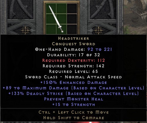 Diablo 2 Resurrected D2R NON-LADDER Upgraded Headstriker Conquest Sword ...