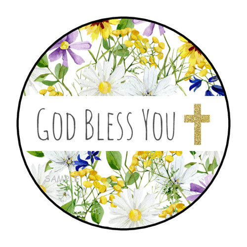 30 GOD BLESS YOU STICKERS ENVELOPE SEALS LABELS 1.5" ROUND FLORAL ...