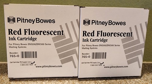 Lot of (2) New Genuine Pitney Bowes Red Fluorescent Ink DM200/DM300 ...