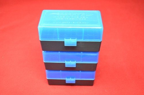 (3) x BERRY'S PLASTIC AMMO BOX, BLUE/BLACK 50 Round 223/556/300BLK ...