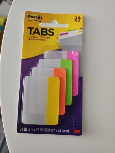 Post-it File Tabs 2 x 1 1/2 Solid Flat Assorted Bright 24/Pack 686PLOY ...