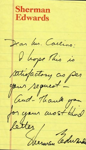 RARE! “Broken Hearted Melody" Composer Sherman Edwards Hand Written ...