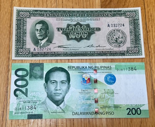 Philippines English 200 Peso and Tagalog 200 Piso notes crisp ...