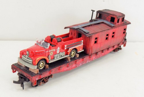 HO FLATCAR CABOOSE WORK CAR RED FIRE ENGINE CUSTOM LOAD COLLECTIBLE ...
