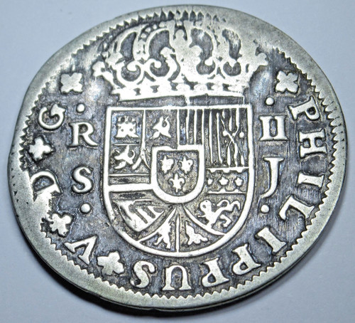 1725 Spanish Silver 2 Reales Genuine 1700's Colonial Cross Pirate ...