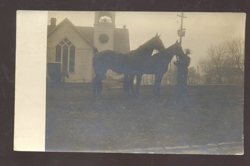 RPPC STELLA NEBRASKA CHURCH HORSES HASKINS VINTAGE REAL PHOTO POSTCARD ...